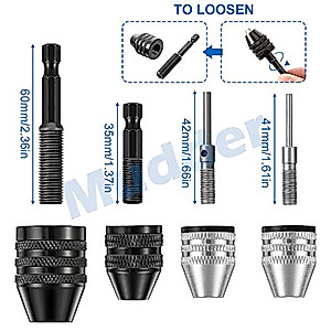 4 Pieces Keyless Drill Chuck, 1/4, 1/8, 1/16 Inch Hex and Round Shanks Small Drill Chuck Change Adapter