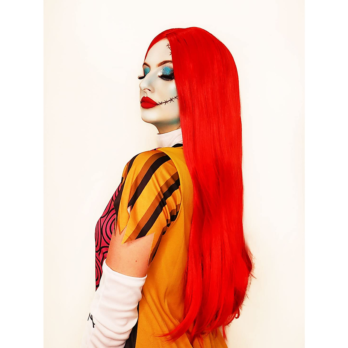 ALLAURA Red Wig Sally Nightmare Before Christmas Cosplay, Realistic Bright Red Long Wig for Women Men Anime Wigs — Compatible with Sally Nightmare Before Christmas Wig