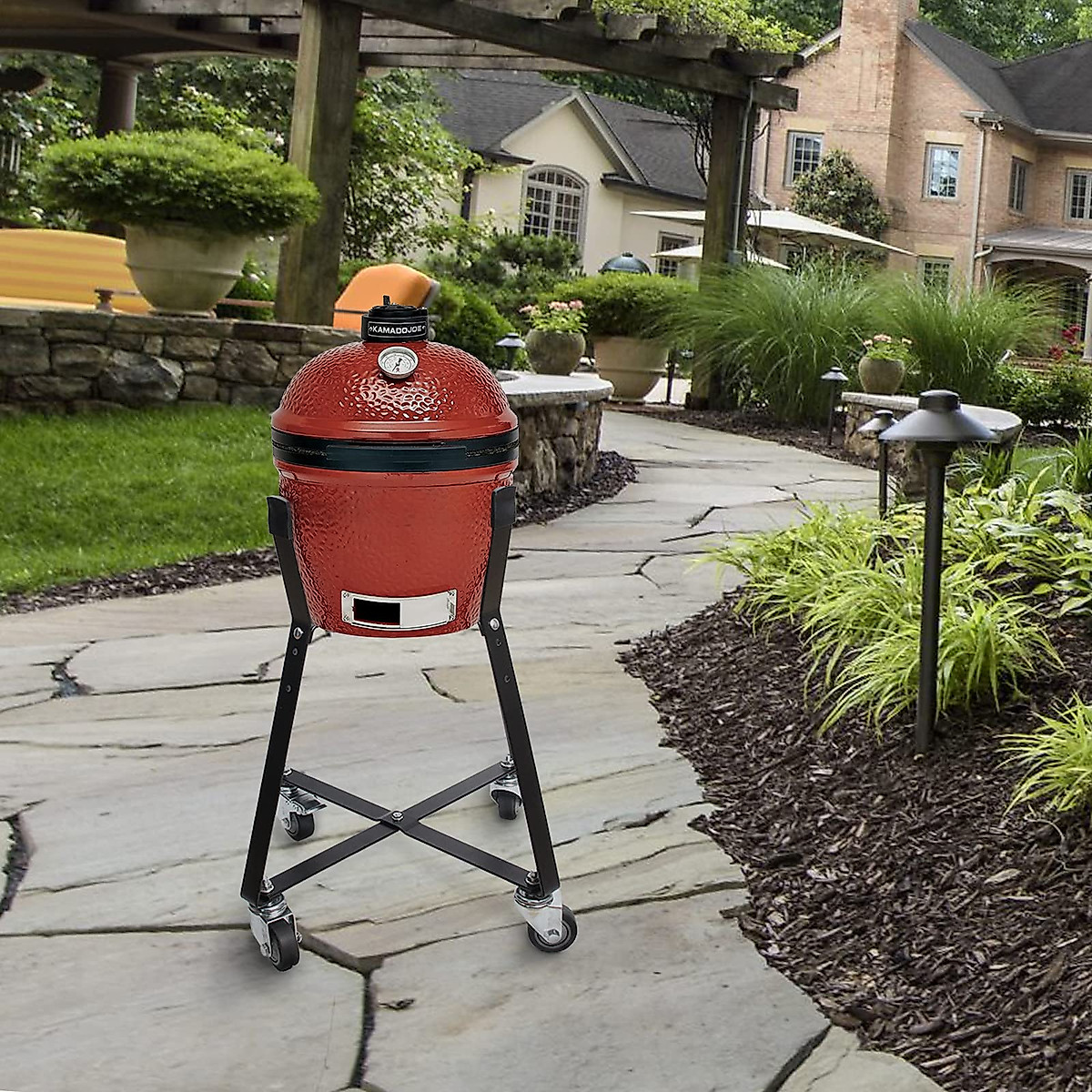 Rolling Cart for Kamado Joe Junior Accessories,Kamado Joe Rolling Nest with Heavy Duty Locking Caster Wheels Powder Coated Steel Rolling Outdoor Cart for Kamado Joe Junior Grill Stand