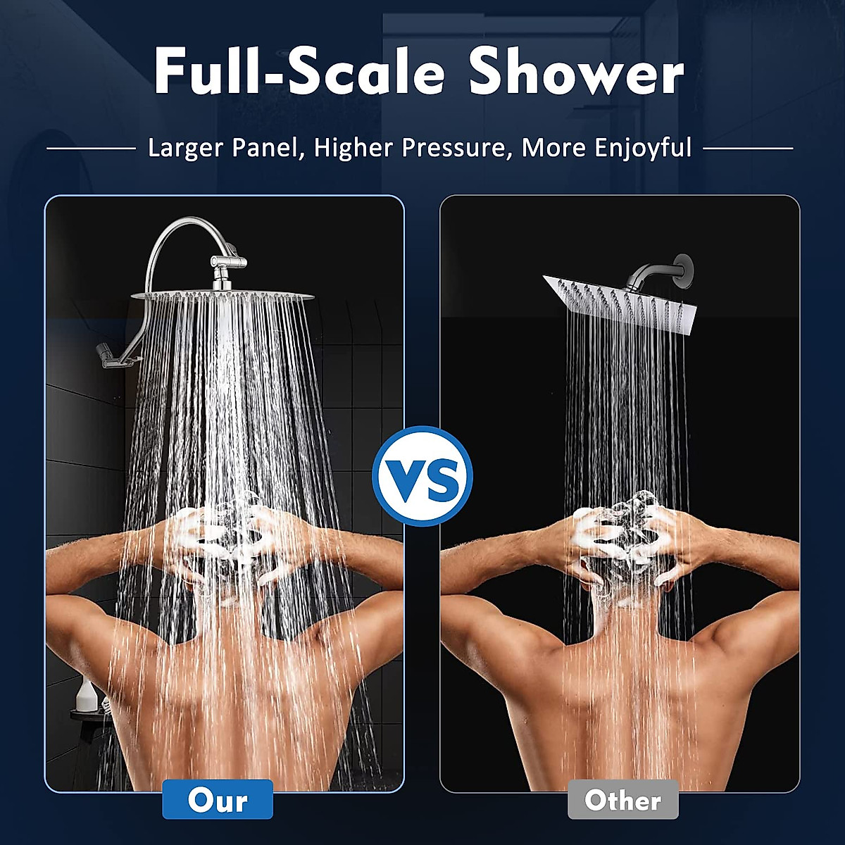 PDPBath 12" Rain Shower Head with 16" Adjustable Height&Distance Extension Arm, 304 Stainless Steel High Pressure Rainfall Showerhead, All Metal Round Waterfall Showerhead with Extender Chrome