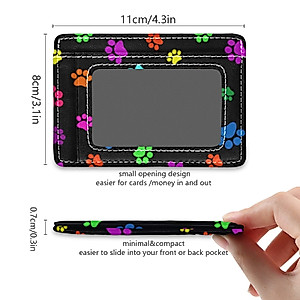 Linomo Thin leather Card Holder and Money Clip Colorful Dog Paw Print Wallet RFID Blocking for Men & Women