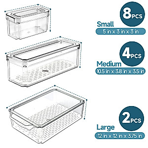 NISILIN 14 Pack Fridge Organizers and Storage - Refrigerator Organizer Bins with Lids, BPA-Free Fridge Organization, Fruit Storage Containers for Fridge, Vegetable, Food, Drinks, Cereals, Clear