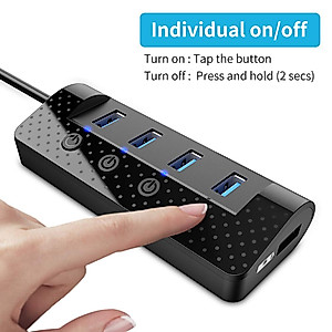 Powered USB Hub 3.0, atolla USB Hub with 4 USB 3.0 Data Ports and 1 USB Smart Charging Port, USB Splitter with Individual Power Switches and 5V/3A Power Adapter