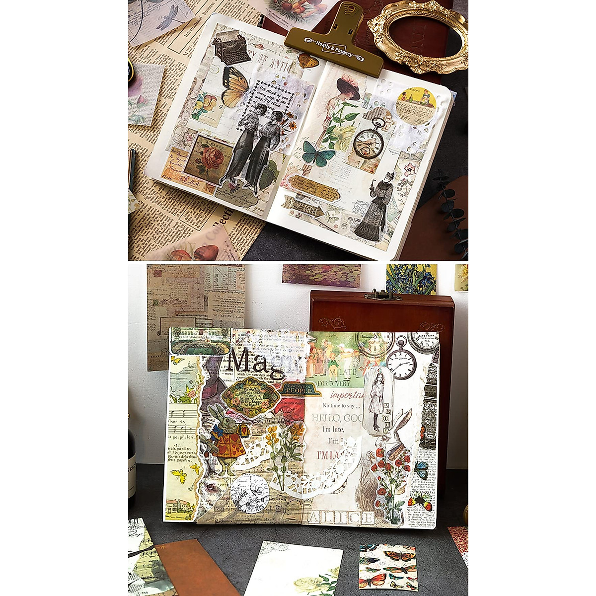 ARTSMONA 100 Pieces Vintage Ephemera Pack Junk Journal Kit Scrapbook Supplies Decoupage Paper Sticker Material for Art Journaling Bullet Journals Planners Collage Album Crafter Gifts (Retro)