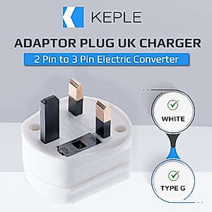 Toothbrush Adaptor Plug UK Charger Adapter Shaver Socket 2 Pin to 3 Pin Electric Converter for Razor Plugs Bathroom Two to Three Prong Charging Tooth Brush Plugs Adapters Electrical Shaving (White)