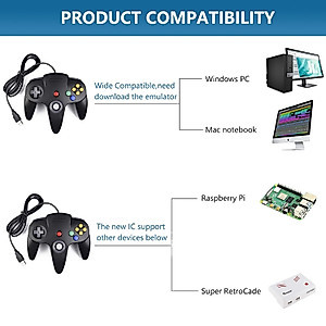 KIWITATA Classic N64 Controller, Remote N64 Wired USB Retro Joystick Game Pad N64 emulator Controller for Windows XP 7 8 & MAC Raspberry Pi 3 Black