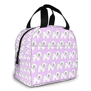 Insulated Lunch Bags Bichon Frise Dog Lilac Bows Water-Resistant Thermal Lunch Box For Work CampingTravel Picnic