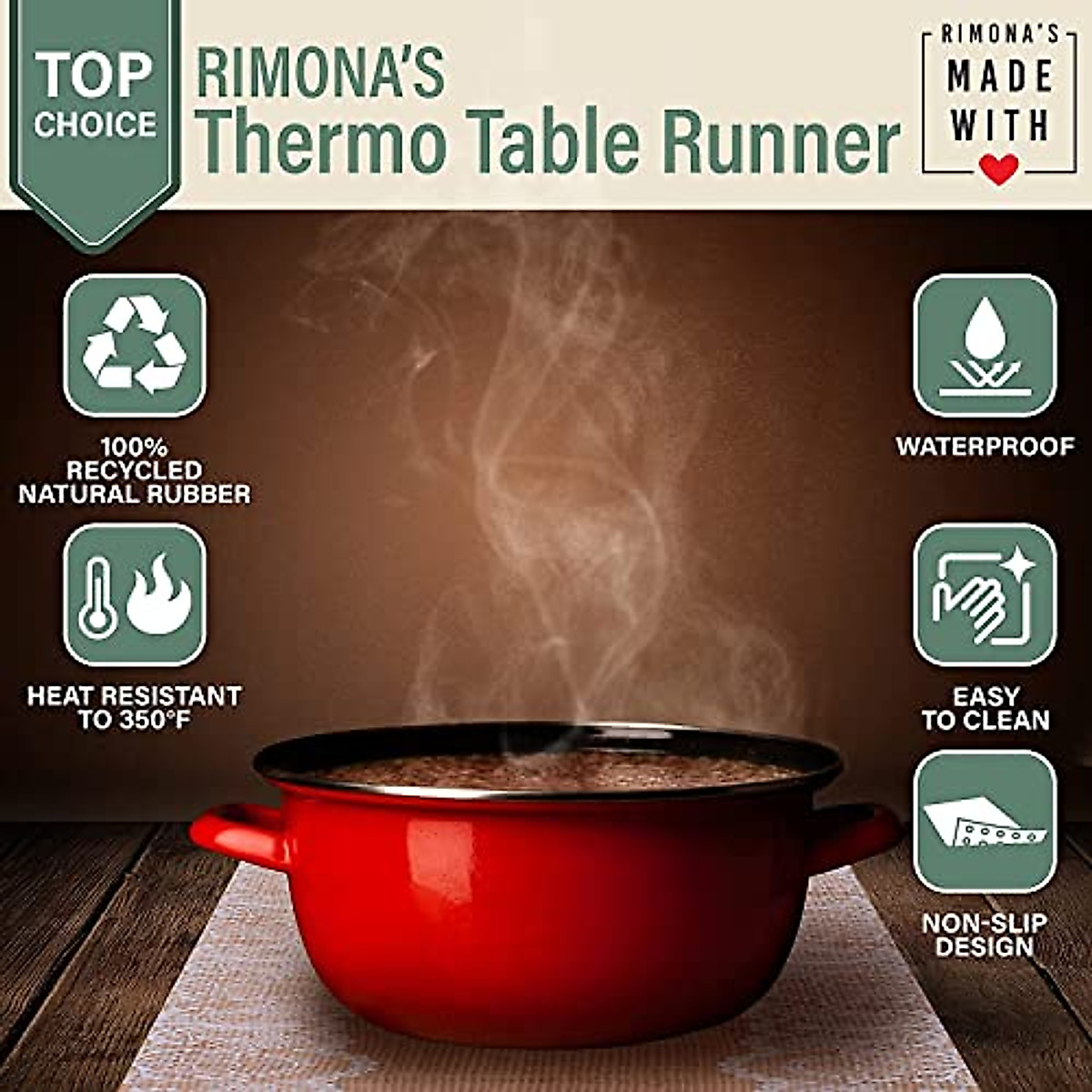 RIMONA'S Thermo Heat Resistant Table Runner and Trivet for Hot Dishes - Waterproof Hot Plates to Protect Table and Countertop - Kitchen & Dining 350F Heat Protector 40" - The Everyday Jute Lace