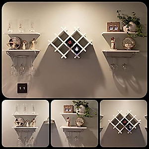 Gdrasuya10 Wall Mounted Wine Racks Shelves, Set of 5 Wine Storage Display Rack Wooden Wine Bottle Shelf Set Wine Glass Holder Wall Wine Rack (1 Wine Rack & 4 Shelves) White