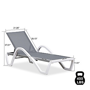 PURPLE LEAF Patio Chaise Lounge Chair Set of 2 Outside Plastic Stackable Tanning Chairs with Armrests for Pool Sunbathing Beach Deck Outdoor Loungers, Light Grey