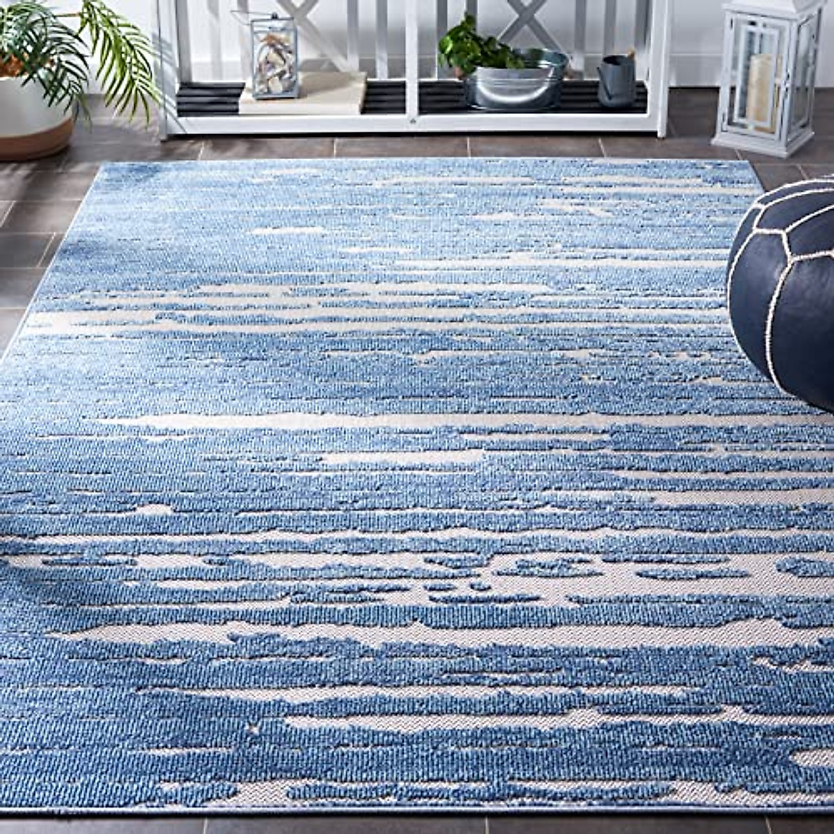Safavieh Cabana Collection Area Rug - 5'3" x 7'6", Blue & Beige, Non-Shedding & Easy Care, Indoor/Outdoor & Washable-Ideal for Patio, Backyard, Mudroom (CBN506M)