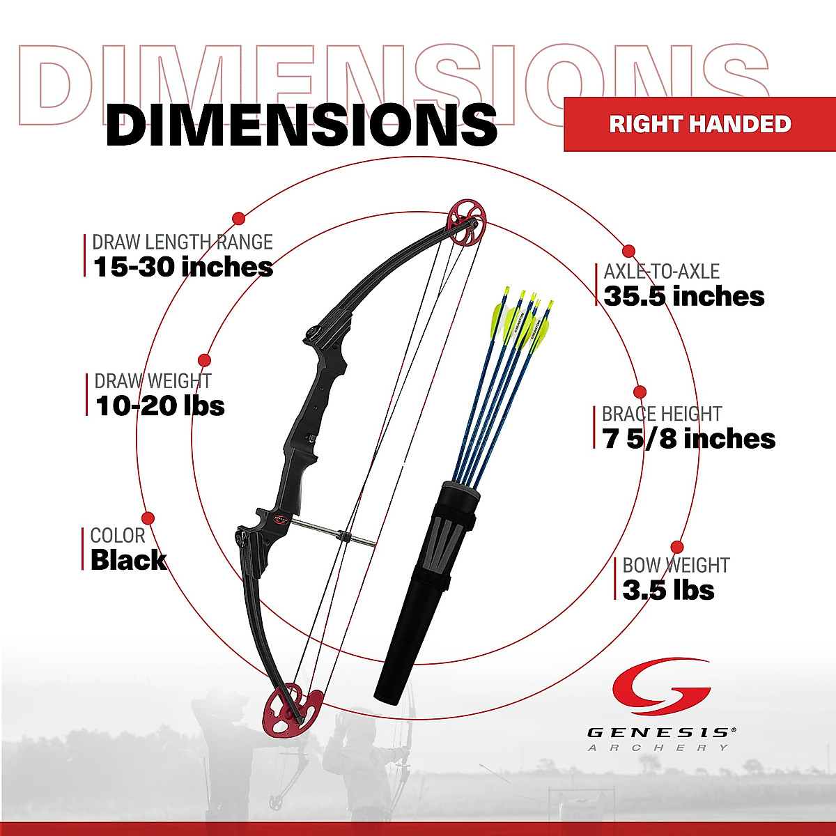 Genesis Original Lightweight Right Handed Archery Compound Bow w/ Adjustable Aluminum Riser, Cam Draw Weight, & Draw Length for Kids and Adults, Black