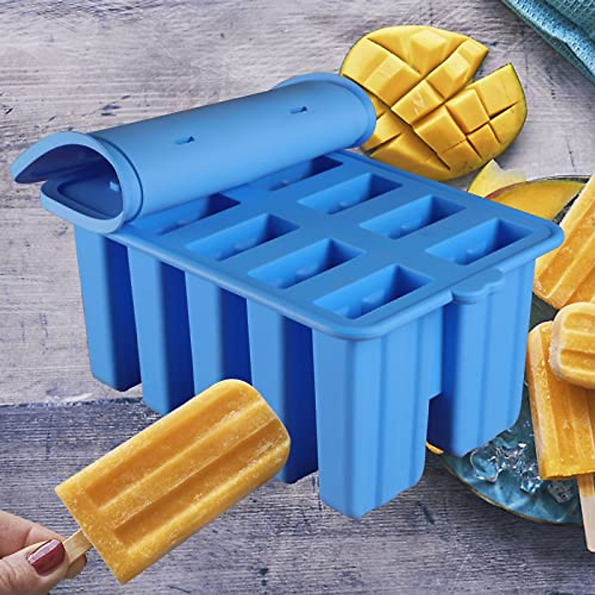 Silicone Popsicles Molds,Popcylce Molds,Food Grade Reusable Popsicle Molds for Kids,Homemade Popsicles Molds,Ice Cream Mold,Ice Pop Molds Maker with Popsicle Stick,Popsicle Bag,Funnel (Blue)