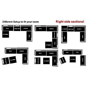 Stendmar L Shape U Shape Reversible Modern Microfiber Fabric Sectional Couch Sofa Set S150D (S150DBK-Black, 142-182" L x 110-150" D x 35" H)