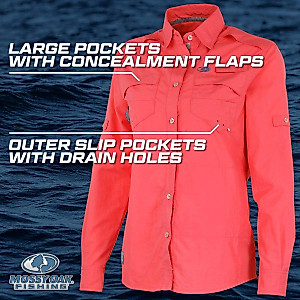 Mossy Oak Long Sleeve Fishing Shirts for Women, Button Down Fishing Shirt