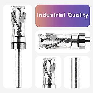 SpeTool Top Bearing Compression Flush Trim Router Bit with 1/4" Shank 1/2" Cutting Diameter, Up and Down Spiral Template Pattern Router Bit for Woodworking Trimming