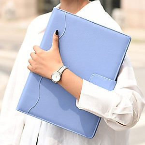 Wonderpool A4 PU Leather Ring Holder Writing Portfolio Multi Document Case with Removable Binder Clipboard and Functional Pocket for Organizer Office Travel School (Blue)