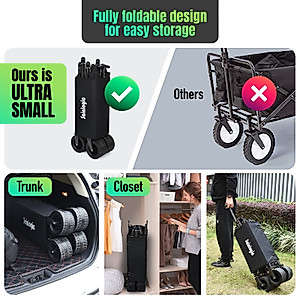 Sainlogic 300L Collapsible Folding Beach Wagon Cart with 450Lbs Large Capacity, Wagons Carts Heavy Duty Foldable with Big Wheels for Sand, Garden, Camping