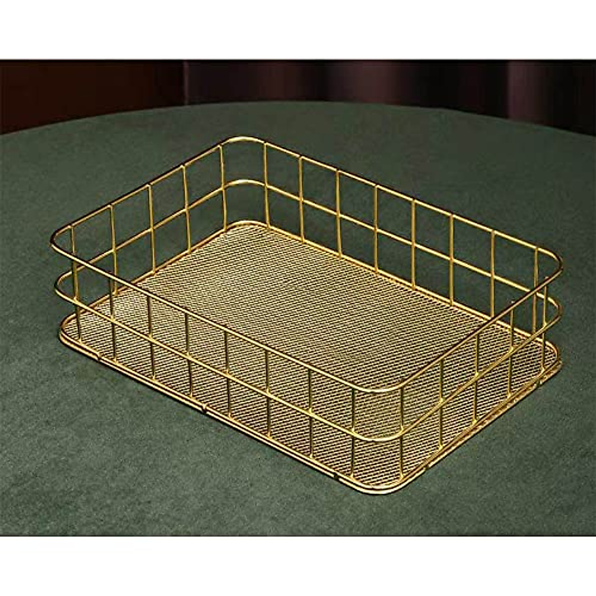 AESGXTU Gold Metal Storage Basket Desktop Iron Grid Simple Snack Storage Tray for Home Decor＆Orderly Storage (Large)