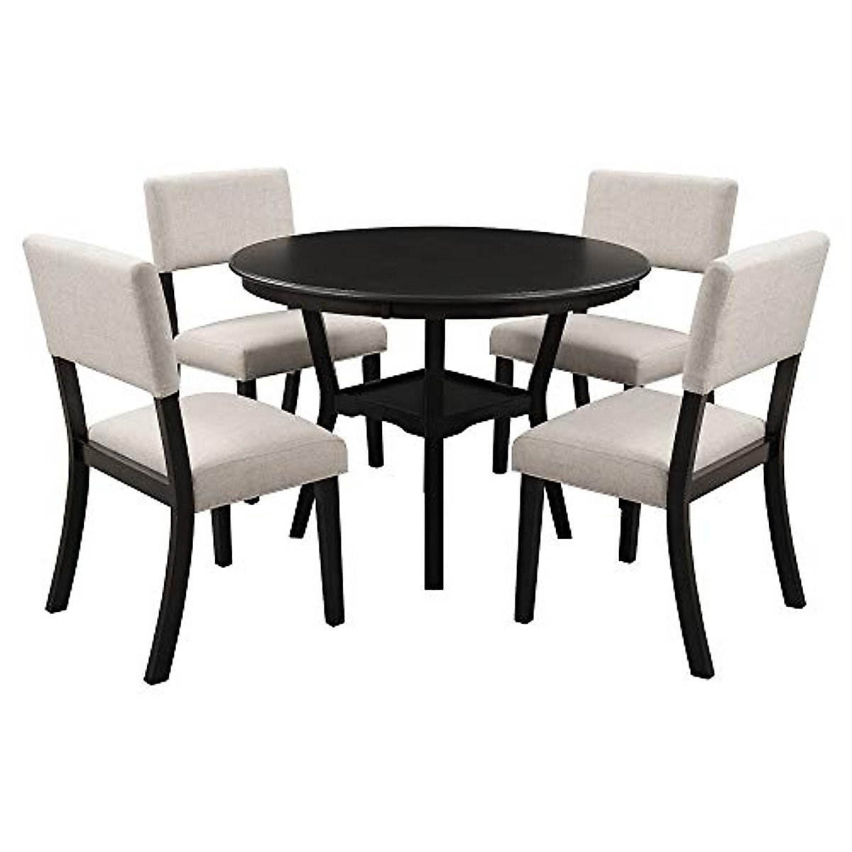 HYC 5 Piece Dining Set for 4, Upholstered Kitchen Furniture with Round-Table and 4-Padded Chairs, Espresso
