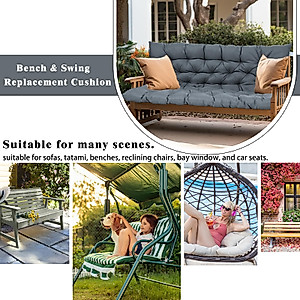 HIYEN Porch Swing Cushions 3 Seater Replacement, Waterproof Bench Cushions for Outdoor Furniture with Backrest, 4" Thickened Patio Swing Cushion with Ties (Light Grey, 70 * 40 inch)