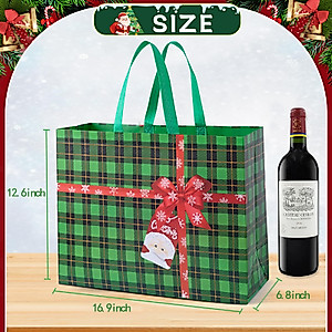 ZUIYIN 12Pcs Extra Large Christmas Gift Bags With Gift Tags, Gift Bags Reusable Shopping Bags have Santa Claus Plaid Merry Christmas ​Pattern of Gift Bag for Christmas Party, Christmas Surprise