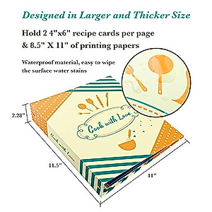 Recipe Binder Kit with Cards - 3 Ring Full Page Recipe Book Binder 8.5"x11", 60 4X6 Recipe Cards, Card Protectors, Dividers and Labels for Family Recipe Organizer, Cook with Love Design