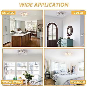 Bargeni Flush Mount Ceiling Light,13-inch Ceiling Light Fixture,3-Light Kitchen Light Fixtures,Rustic Antique White Finish,Farmhouse Light Fixtures for Bedroom,Living Room,Kitchen,Hallway and Foyer