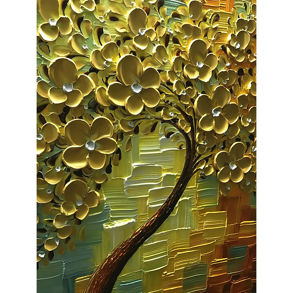 YaSheng Art - 3D Oil Paintings On Canvas Golden Flowers Tree Paintings Abstract Artwork Wall Art For living Room,Dinning Room Home Decor Framed Stretched Ready to Hang 24x24inch