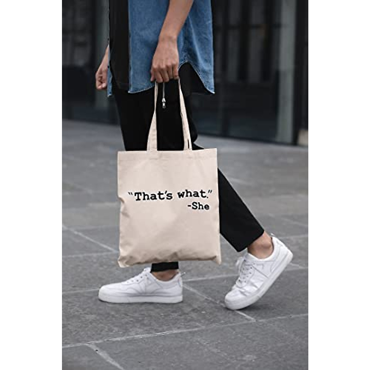 Pop Threads Thats What She Said Office Coworker Gift Funny Black 15x15 inches Large Canvas Tote Bag