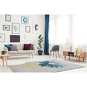 Ladole Rugs Contemporary Floral Pattern Area Rug Living Room Bedroom Entrance Hallway Carpet in Teal Yellow 5x8 (5'3" x 7'6" 160cm x 230cm) 5x7 8x10 9x12 2x10 4x6 feet