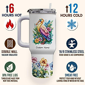 Personalized Roseate Spoonbill Tumbler 40oz – Stainless Coffee Travel Mug with Lid and Straw – Animal Gift for Women Girls Birdwatcher Christmas Birthday lj7dUe