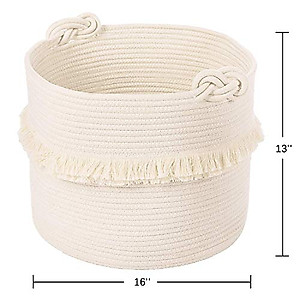 Woven Storage Baskets Cotton Rope Decorative Hamper for Nursery, Toys, Blankets, and Laundry, Cute Tassel Nursery Decor - Home Storage Container