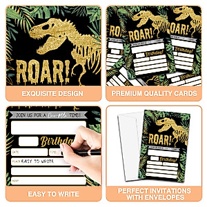 YQV Gold Dinosaur Birthday Party Invitations, 20-Count Jungle Birthday Party Invites With Envelopes-HBYQK-B44