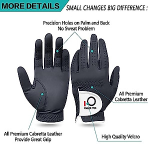 FINGER TEN Golf Gloves Men Right Handed Golfer Left Hand 3 Pack Cabretta Leather White Soft All Weather Grip Breathable Lightweight Flexible Glove (Dark Blue, Medium, Left)