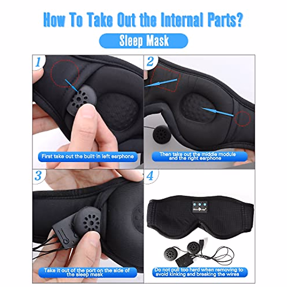 MUSICOZY Bluetooth 5.2 Module & Speakers for 3D Sleep Headphones Eye Mask with Charging Cable