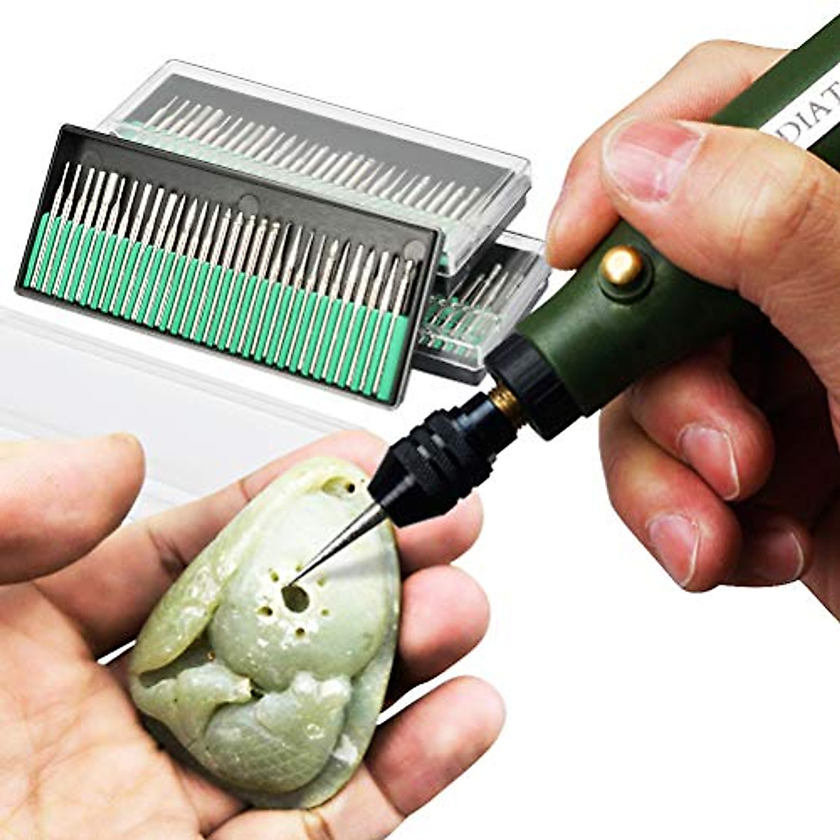 TIMESETL 90 Pcs Diamond Burr Bits Drill Kit for Engraving Carving Rotary Tool, 1/8"(3mm) Shank, for Glass, Gemstone, Metal