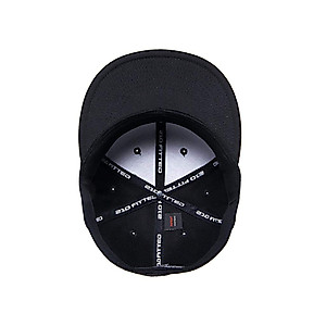 Premium 210 Flexfit Fitted Flatbill Hat with NoSweat Hat Liner (L/XL (7 1/4” - 7 5/8”), Black)