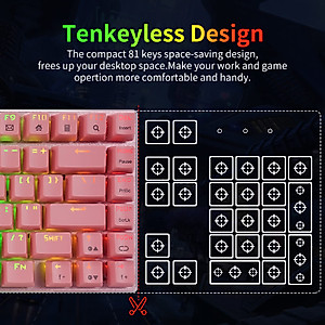 HUO JI E-Yooso Z-88 RGB Mechanical Gaming Keyboard, Red Switches, 60% Compact 81 Keys Hot Swappable for Mac, PC, Cute Pink