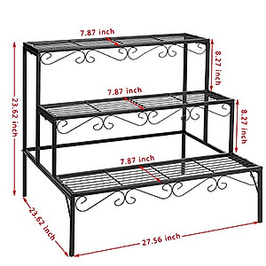 DOEWORKS 3 Tier Stair Style Metal Plant Stand, Garden Shelf for Large Flower Pot Display Rack Indoor Outdoor, Black