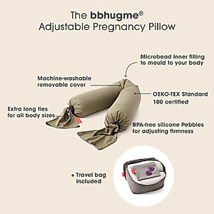 bbhugme Adjustable Pregnancy Pillow – Full Body Support for Side Sleeping - Adjustable Firmness and Shape - Supports Back, Legs, Belly, HIPS for Pregnant Women - Removable Cover - Dusty Olive