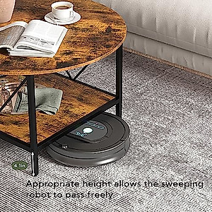 Yusong Round Coffee Table for Living Room, Farmhouse Circle 32 Inch Coffee Tables with Storage Shelf, 2-Tier Modern Center Table Easy to Assemble, Rustic Brown and Black