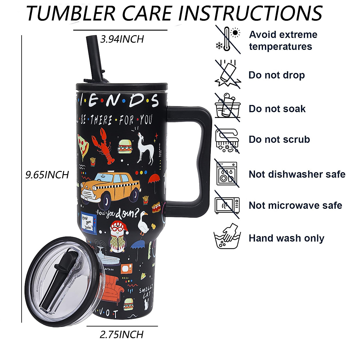 wonshia 40oz Friends TV Tumbler with Lid and Straw Stainless Steel Coffee Cup Funny TV Show Gifts,Vaccum Insulated Double Wall Coffee Mug for Best Friends Brithday Anniversary Christmas Gifts