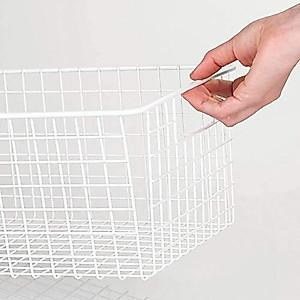 iPEGTOP Wire Storage Freezer Baskets, Set of 4 Large 15.2" Farmhouse Organizer Storage Bins Fridge Basket Rack with Handles for Kitchen Cabinets, Pantry, Office, Bathroom Organization- White