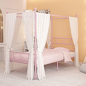 Weehom Metal Canopy Bed Frame Platform Bed 4 Posters Sturdy Steel Mattress Foundation with Headboard and Footboard Box Spring Replacement Easy DIY Assembly Twin,Pink
