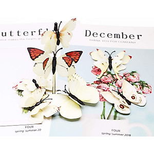 Tupalizy 12PCS Double Wings 3D Butterfly Wall Stickers Decals DIY Art Crafts Decorations for Windows Refrigerator Bedroom Classroom Bathroom Home Office Birthday Party Decors(Beige)