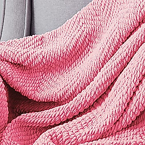 Bytide Throw Blanket for Couch Soft Knitted Textured Couch Cover Pink Tweed Blanket with Fringe Tassel for Home Décor Bed Sofa Chair, 50" x 60", Strawberry Ice