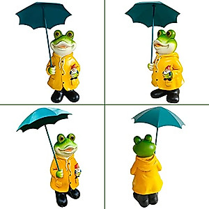 JHWKJS Garden Statue Frog Holding Gnome and Umbrella Funny Garden Gnome Outdoor Statue Decoration Indoor Outdoor Lawn Figurines for Home Yard Décor