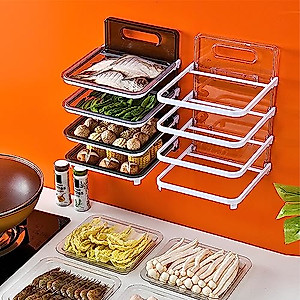 ZYLLZY Kitchen Side Dish Organization Rack, Wall Mounted Food Sorting Tray, Multilayer Food Sorting Tray, 4 Layers Storage Tray Collapsible Side Dish Stacking Storage for Hotpot Kitchen(Grey)