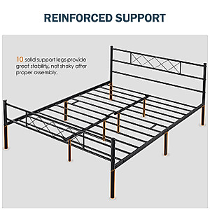 Yaheetech Queen Size Metal Platform Bed Frame Mattress Foundation with Headboard and Footboard No Box Spring Needed Under Bed Storage Steel Slats Black